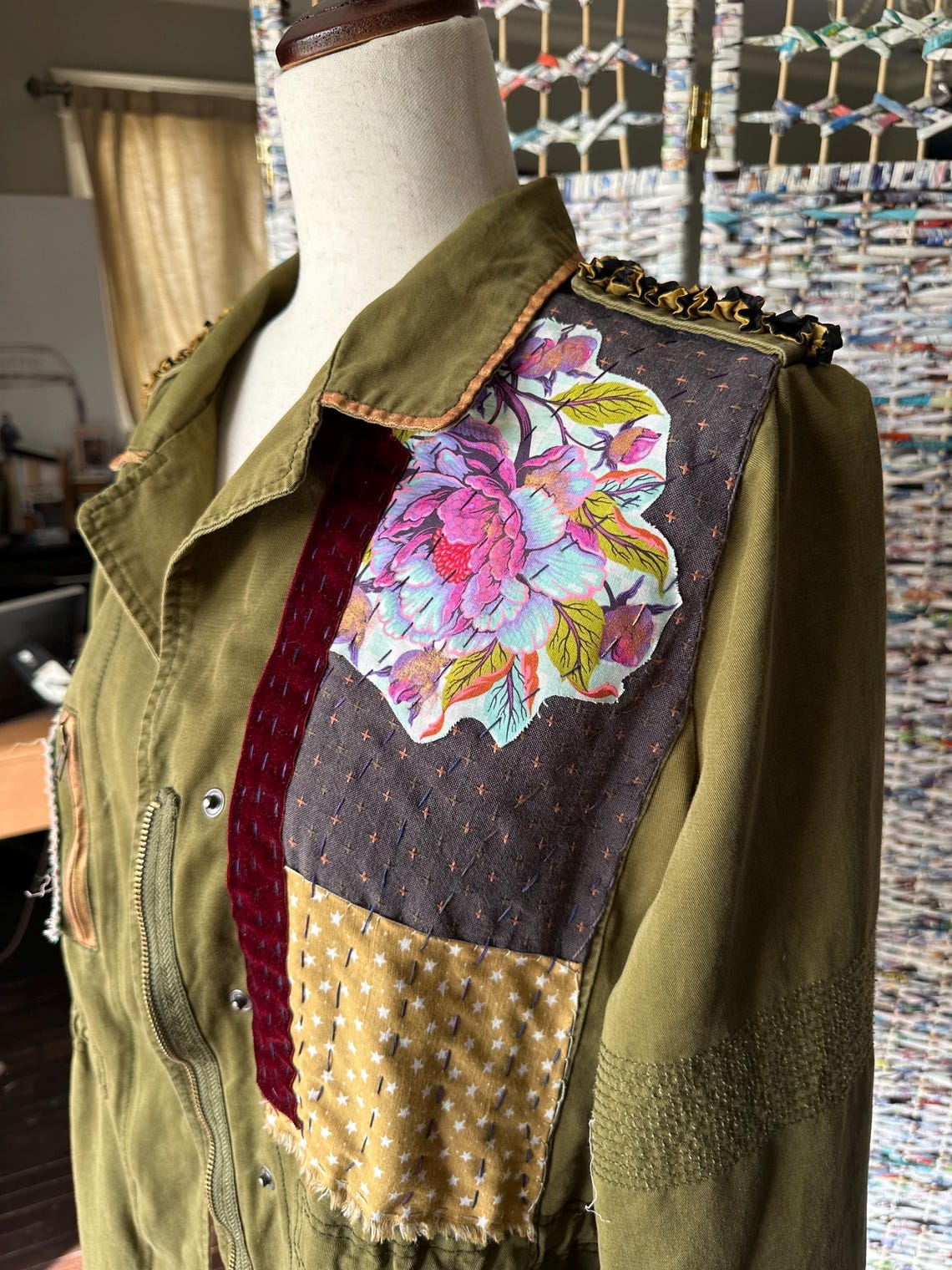 Repurposed Hand Embellished Army Style Jacket Size M Womens - Etsy