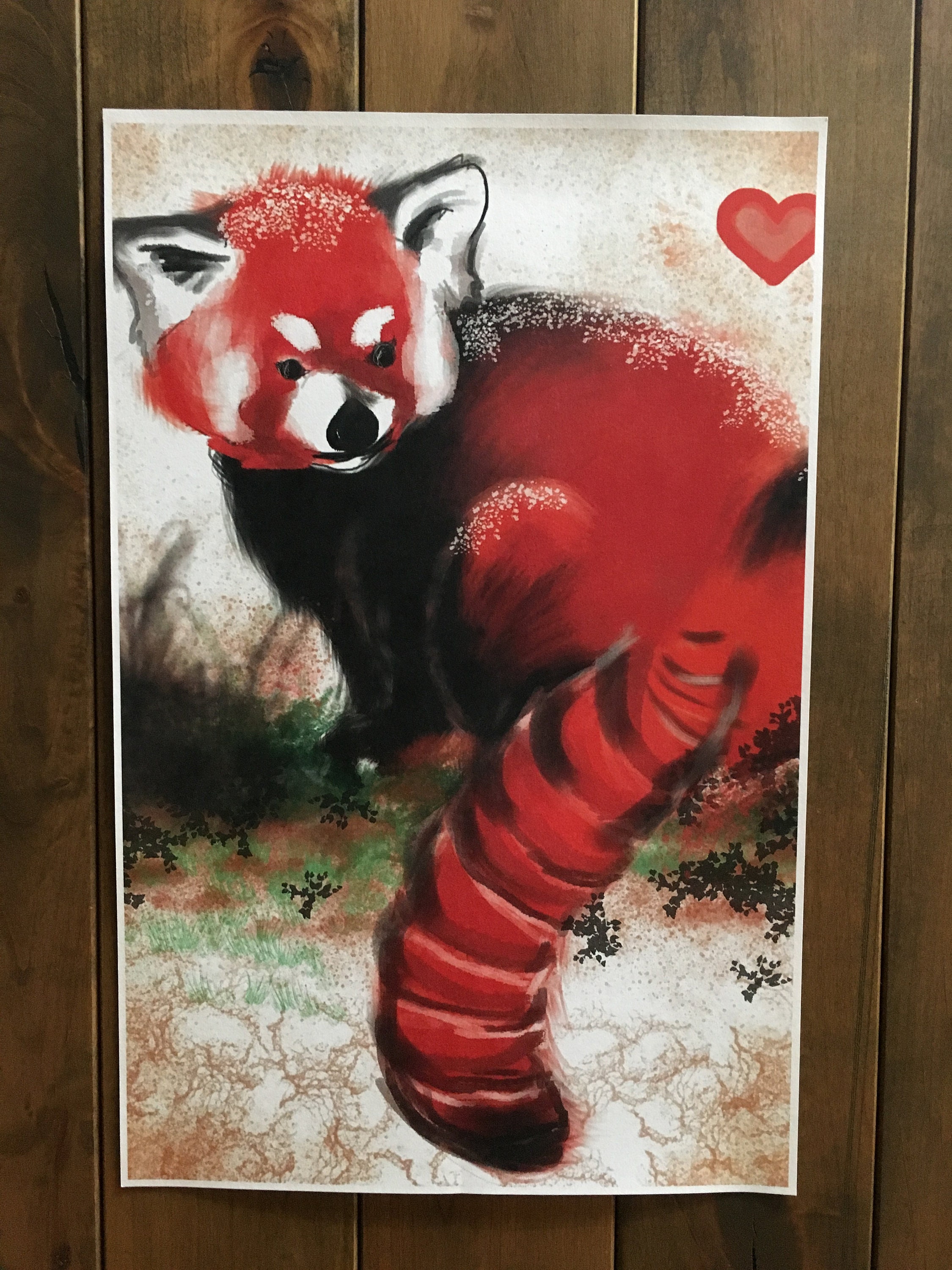 Red Panda Beautiful Original Art Poster of Endangered Red - Etsy