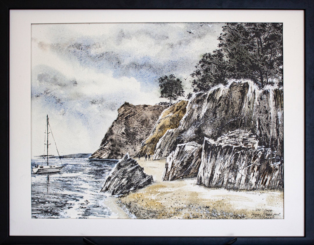 Original Painting of Devon | Framed Watercolor & Black Graphite on ...