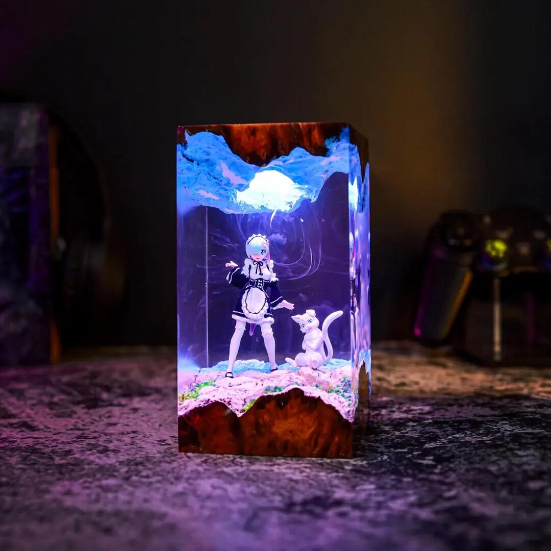 Rem Re:zero Anime Epoxy Resin Wood Lamp, Diorama, Gaming Decor, Gift ...