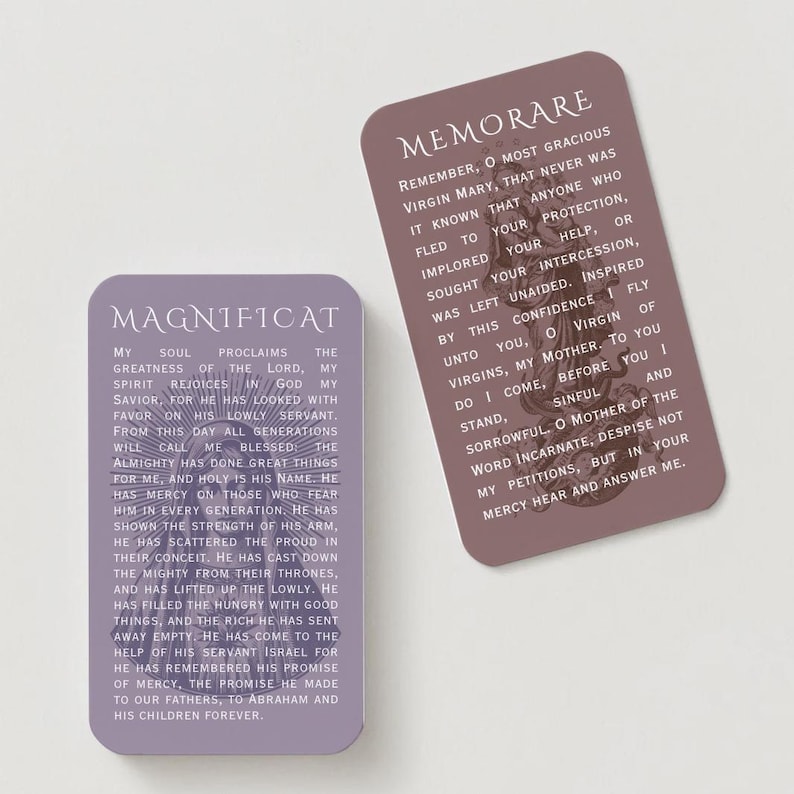 Magnificat & Memorare Catholic Prayer Card Set: Mary Holy Card ...