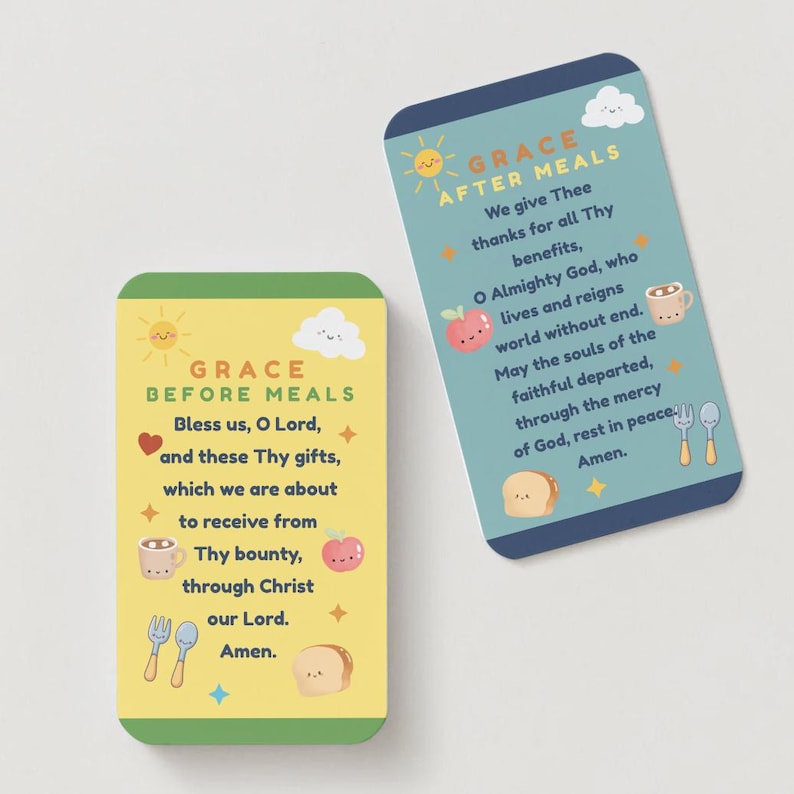 Child Prayer Card Before and After Meals for Kids Catholic Devotion ...