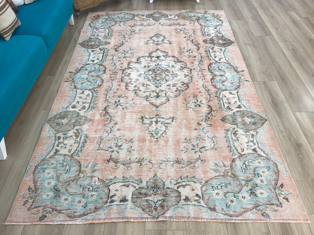 Handmade Pink Rug, Wool Vintage Rug, Turkish Area Rug, Living Room Rug ...