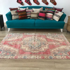 Pink Blue Rug, Vintage Area Rug, Living Room Rug, Bedroom Rug, Antique ...