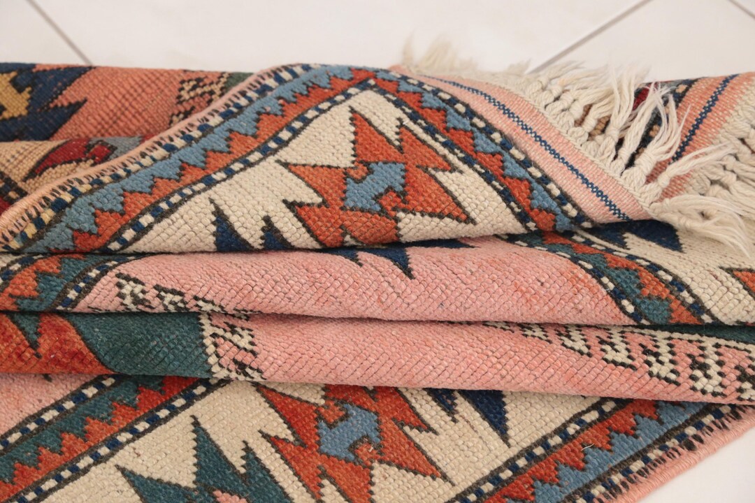 Rugs for Bedroom, Peach Color Rug, Retro Rug, Turkish Wool Rug ...