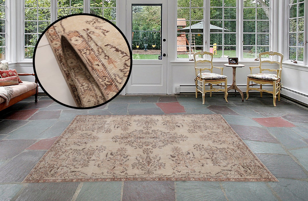 Cream Turkish Rug, Handmade Rug, Vintage Area Rug, Living Room Rug ...