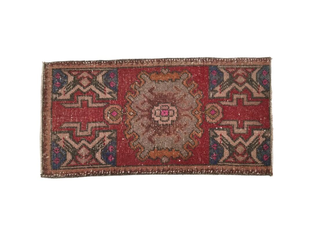 Vintage Red Rug, Geomertic Design Rug, Turkish Small Rug, Retro Comfort ...