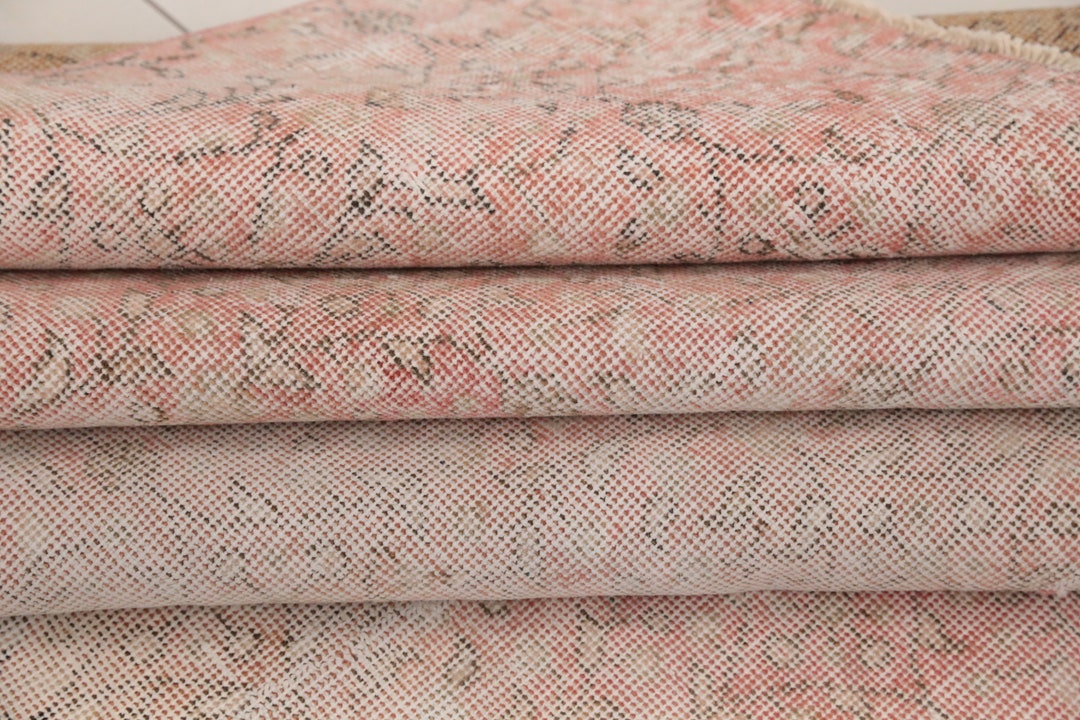 Handmade Pink Rug, Faded Rug, Dining Table Rug, Floral Rug, Distressed ...