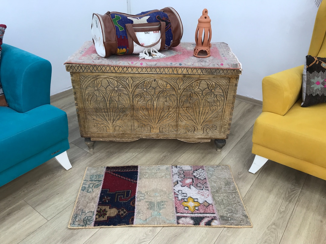 Front Door Rug, Turkish Wool Mat, Porch Mat, Worn Rug, Ethnic Rug, Bed ...