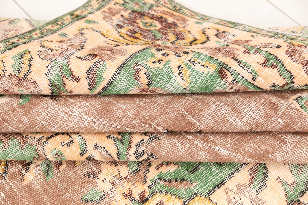 Green Floral Rug, Rustic Faded Rug, Vintage Oushak Rug, Oriental Rug ...