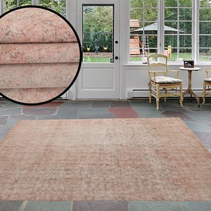 Handmade Pink Rug, Faded Rug, Dining Table Rug, Floral Rug, Distressed ...