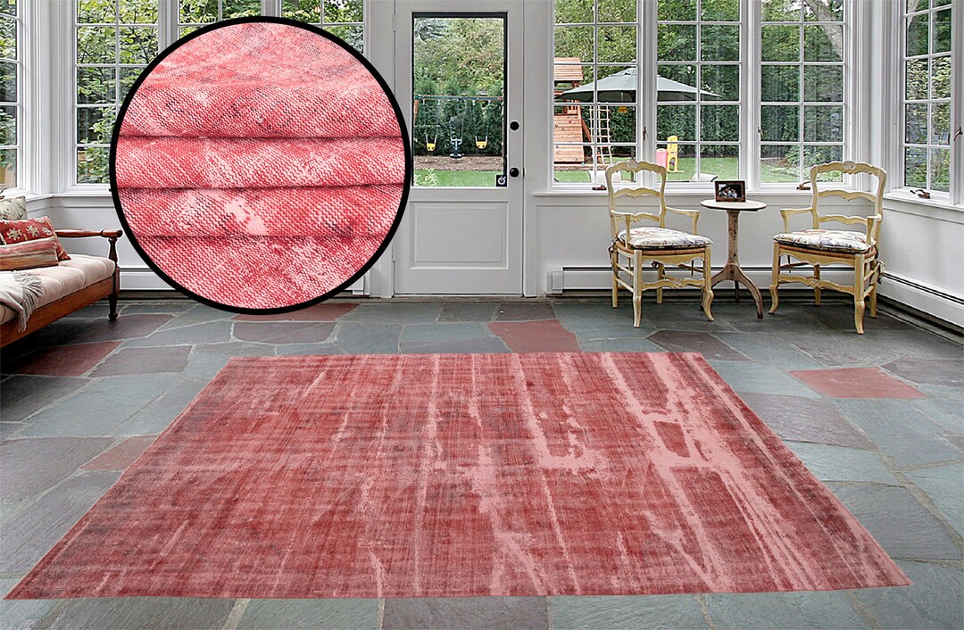 Antique Rug, Handmade Area Rug, Retro Rug, Worn Looking Rug, Red Color ...