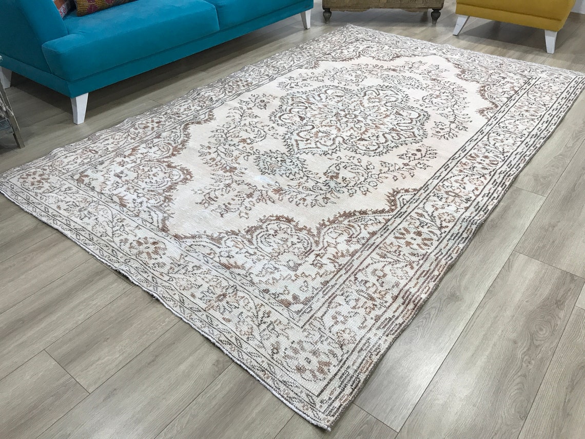 Large Rug Turkish Rug Vintage Area Rug Floral Rug Bordered - Etsy