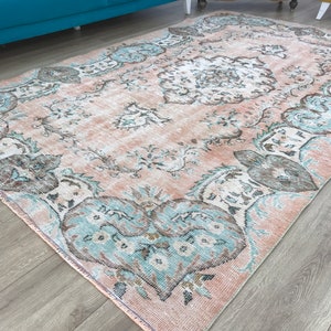 Handmade Pink Rug, Wool Vintage Rug, Turkish Area Rug, Living Room Rug ...