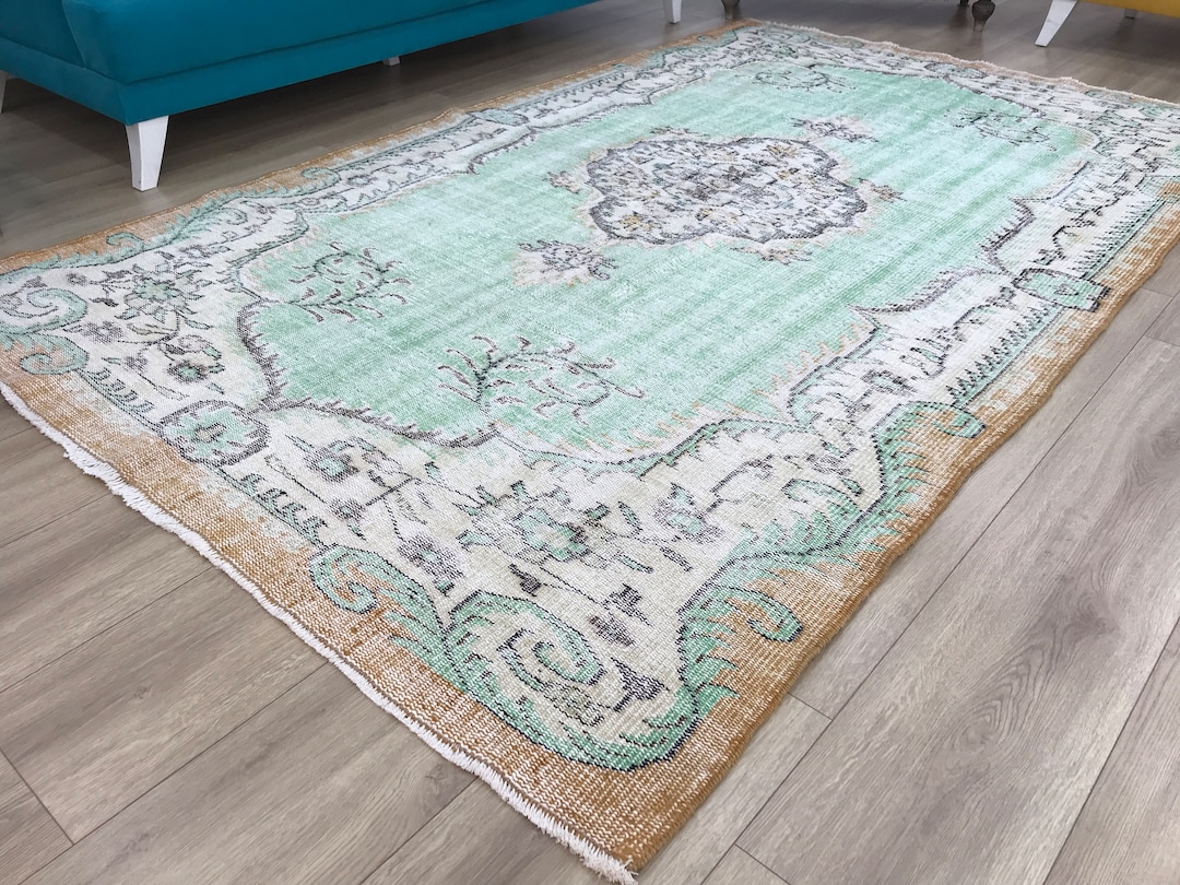 Vibrant Turkish Rug, Pastel Green Rug, Large Rug,handmade Rug, Coastal ...