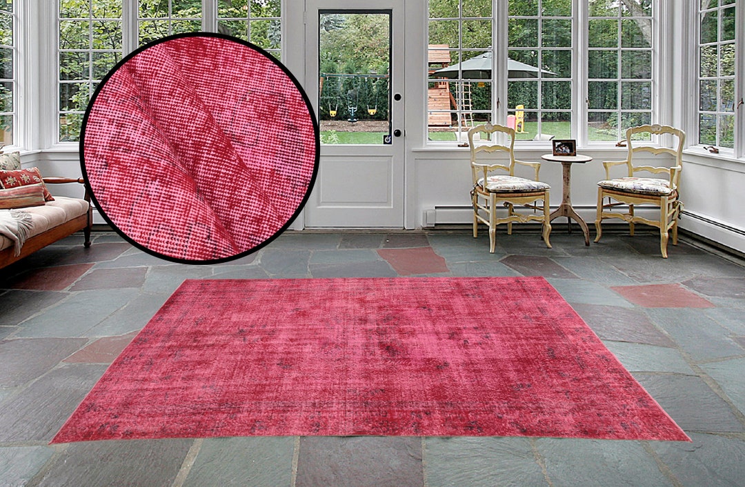 Overdyed Rug, Red Color Rug, Handmade Turkish Rug, Vintage Rug, Overdye ...