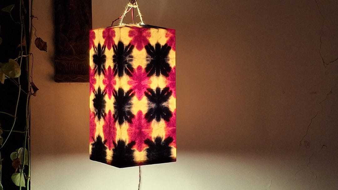 Tie Dyed Paper Lampshades Black and Red, Hanging Lampshade, Folding ...