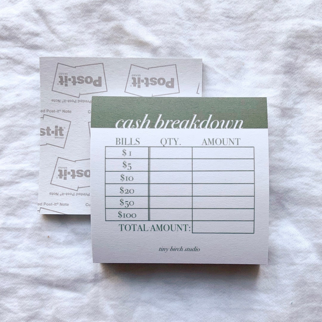 Cash Breakdown Functional Sticky Notes 3x3 In. - Etsy