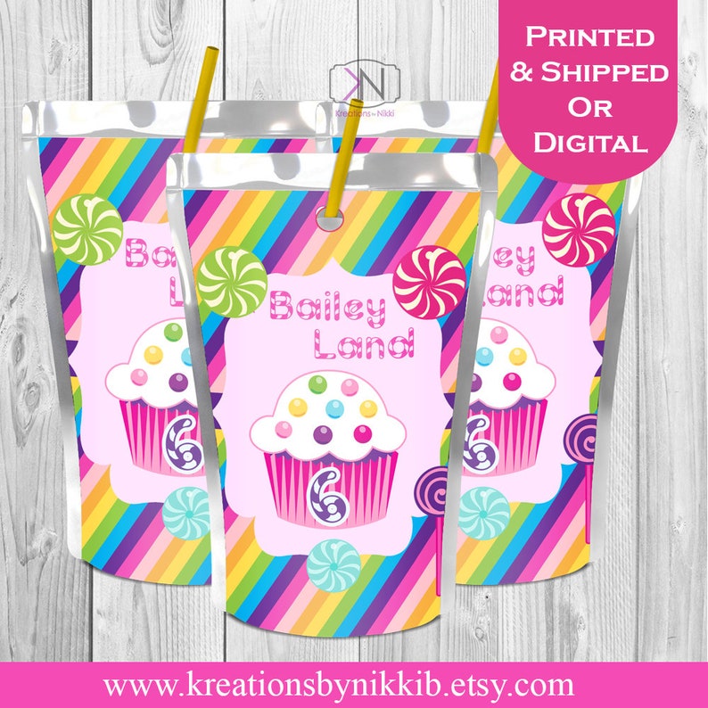 Candyland Juice Pouch Labels - Capri Sun Labels - Candyland Birthday ...