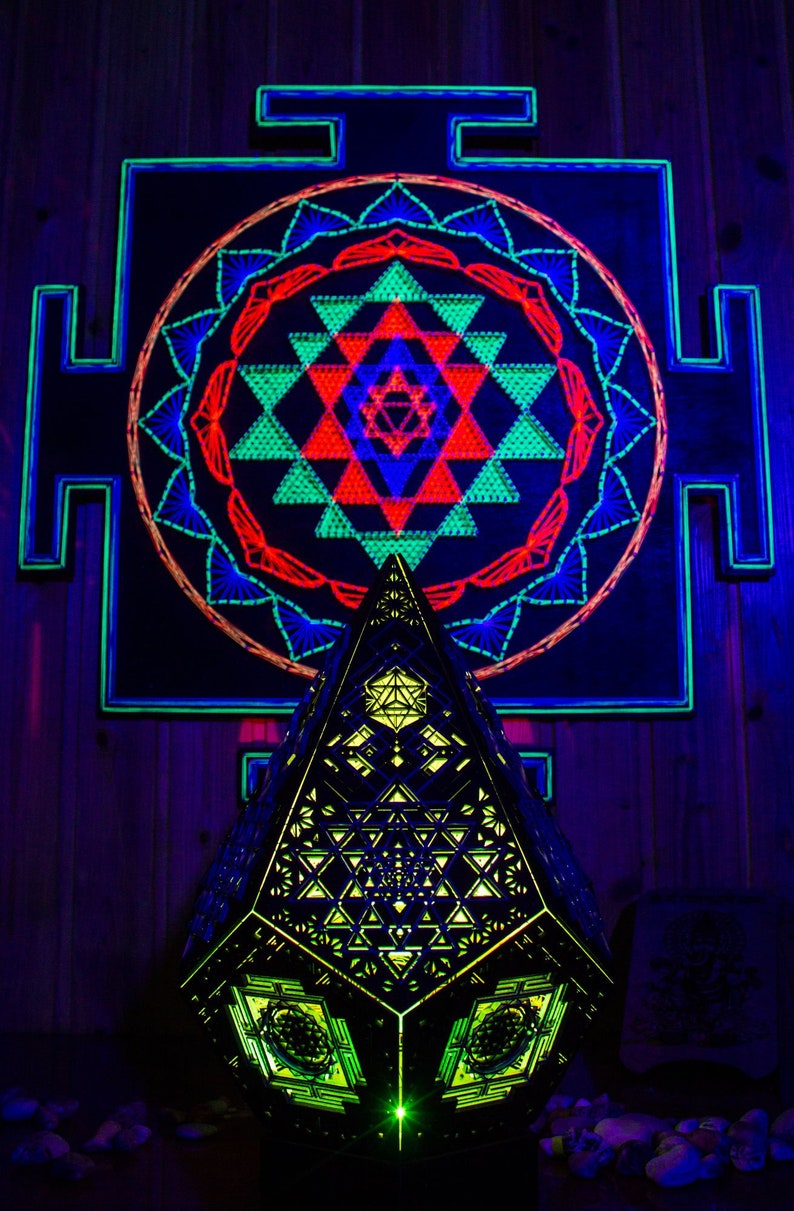 Wooden Psychedelic LED lamp Crystal Yantra Black | Etsy
