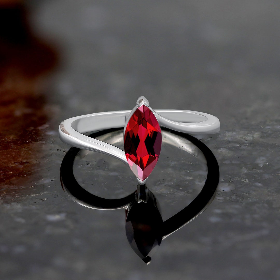 Marquise Garnet Ring, Natural Garnet Engagement Sterling Silver Solid ...