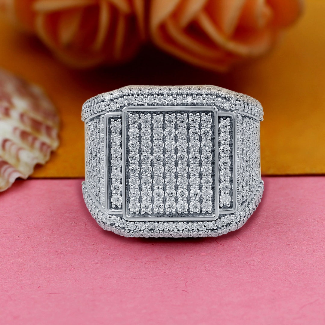 2.32 Ct Men's Moissanite Hip Hop Ring Micro Pave Synthetic Diamond Big ...