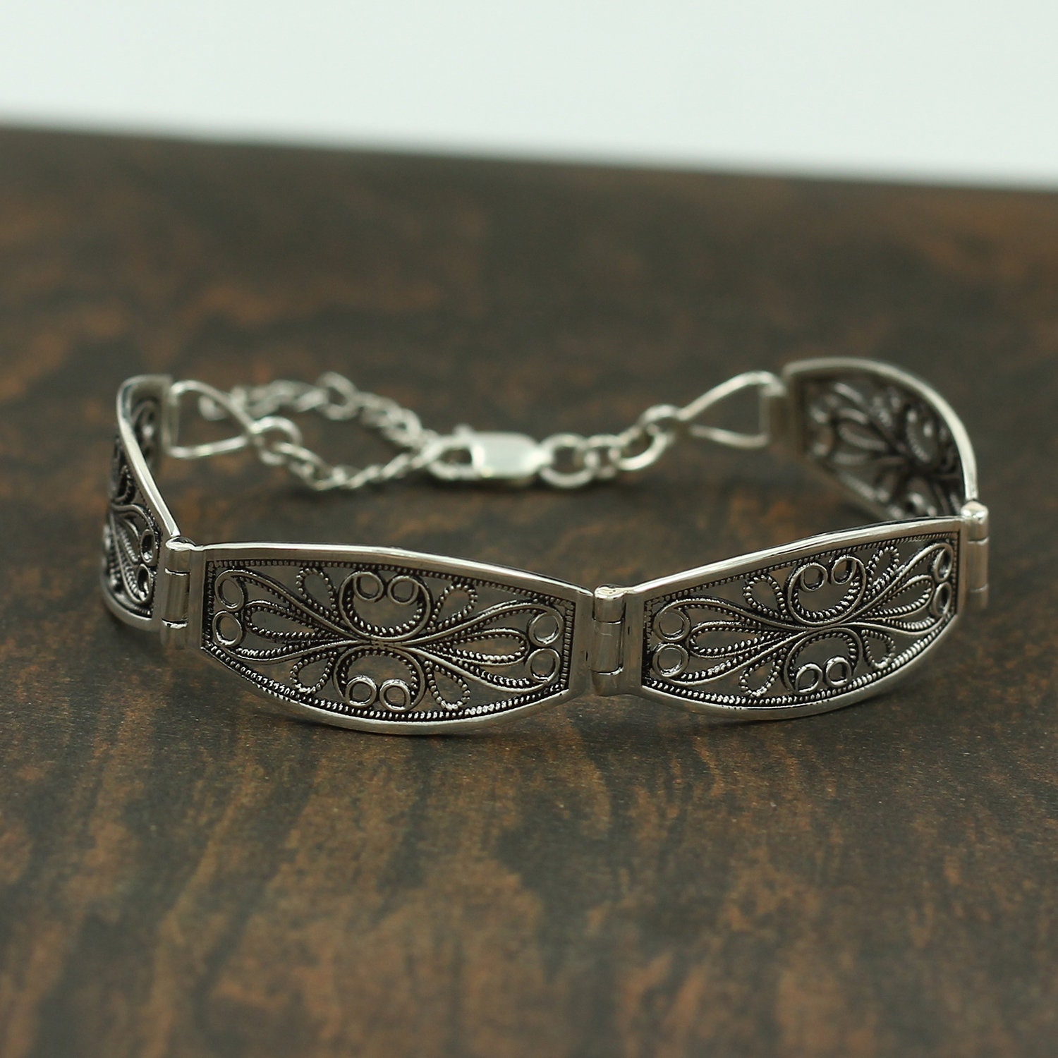 Sterling Silver Filigree Bracelet Silver Bracelet Link | Etsy