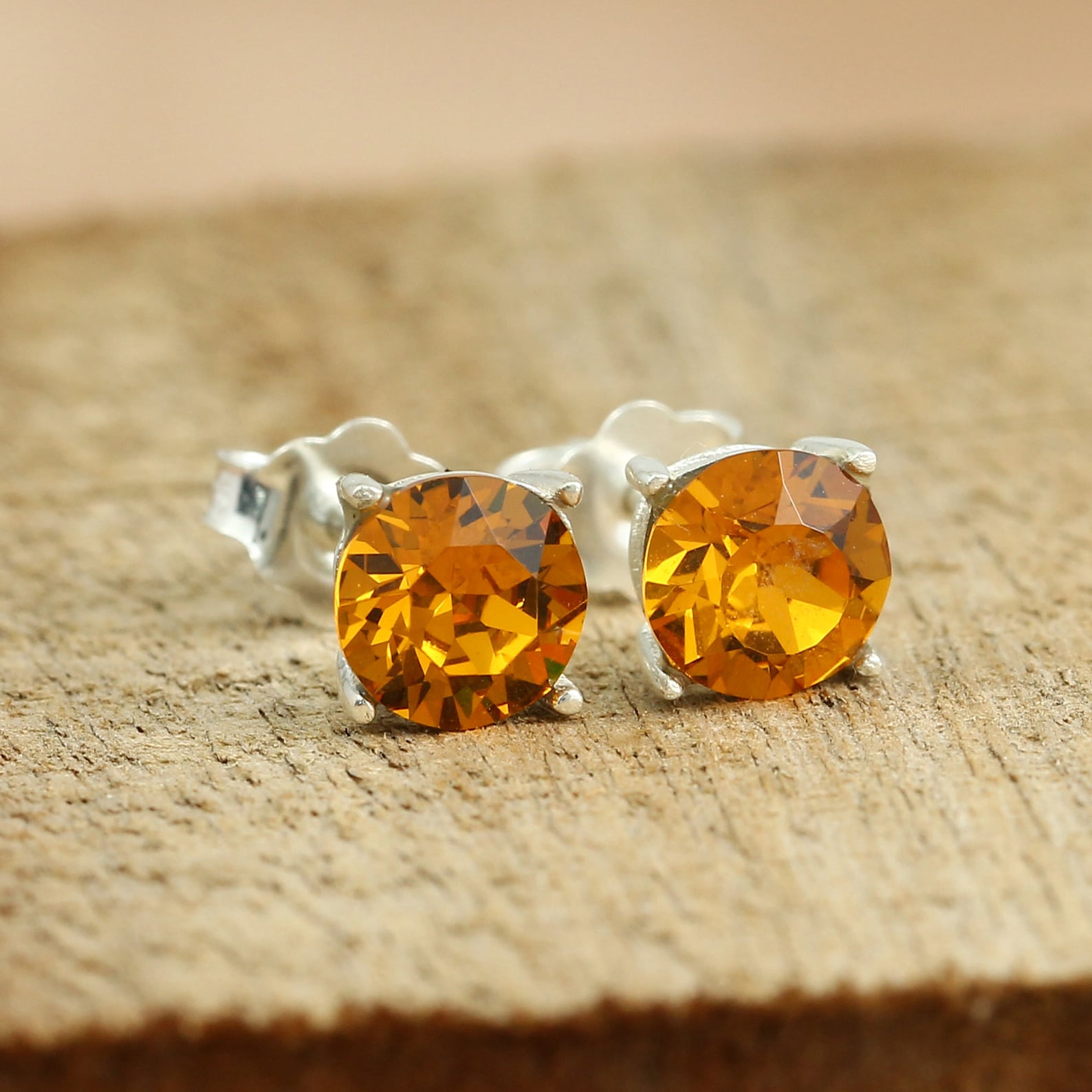 Citrine Earring Round Cut Citrine Earring Sterling Silver - Etsy