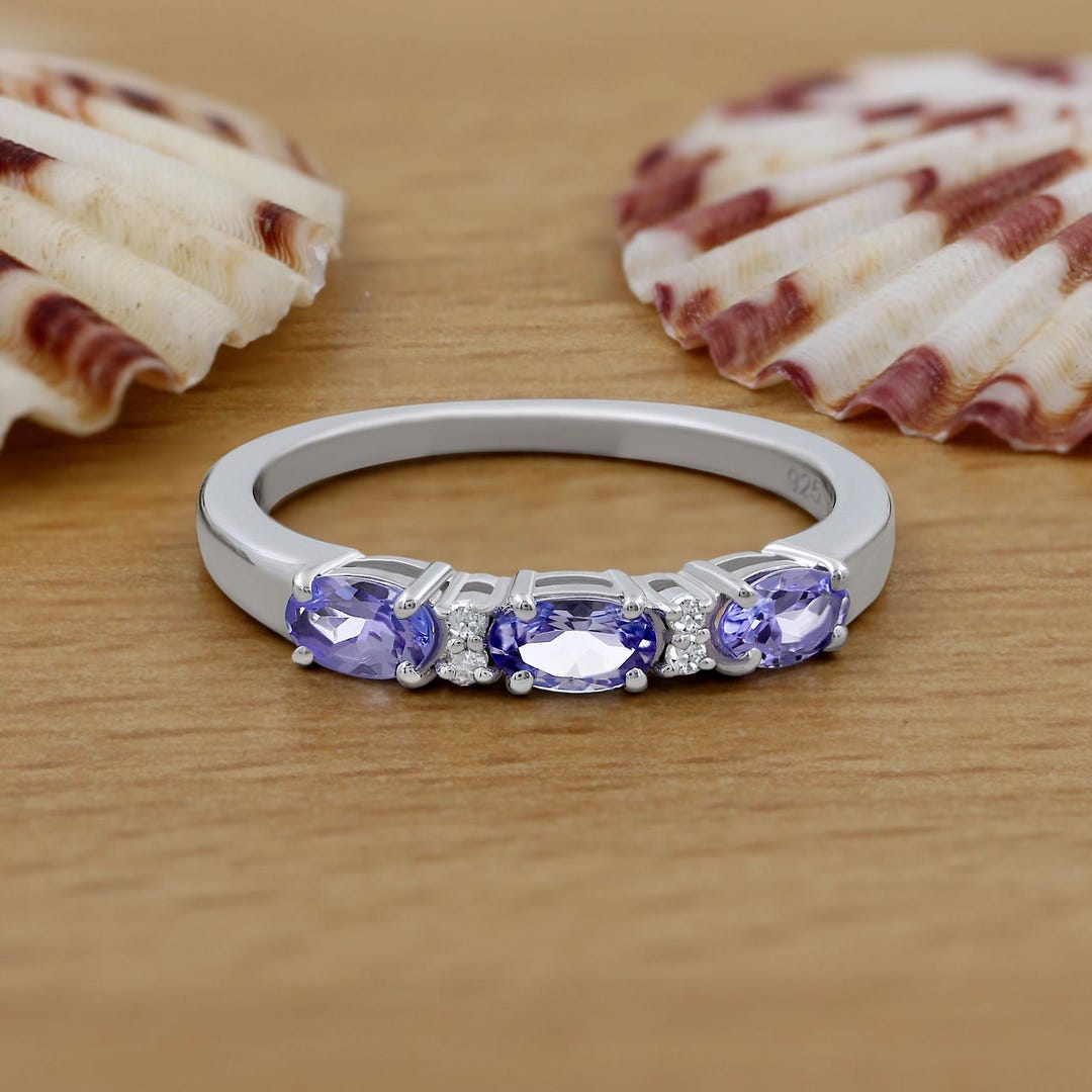 Genuine Tanzanite & Diamond Rings for Women, 925 Sterling Silver Dainty ...