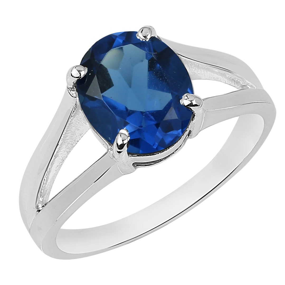 Simulated Blue Sapphire Ring, Prong Ring, Blue Stone Ring, 925 Sterling ...