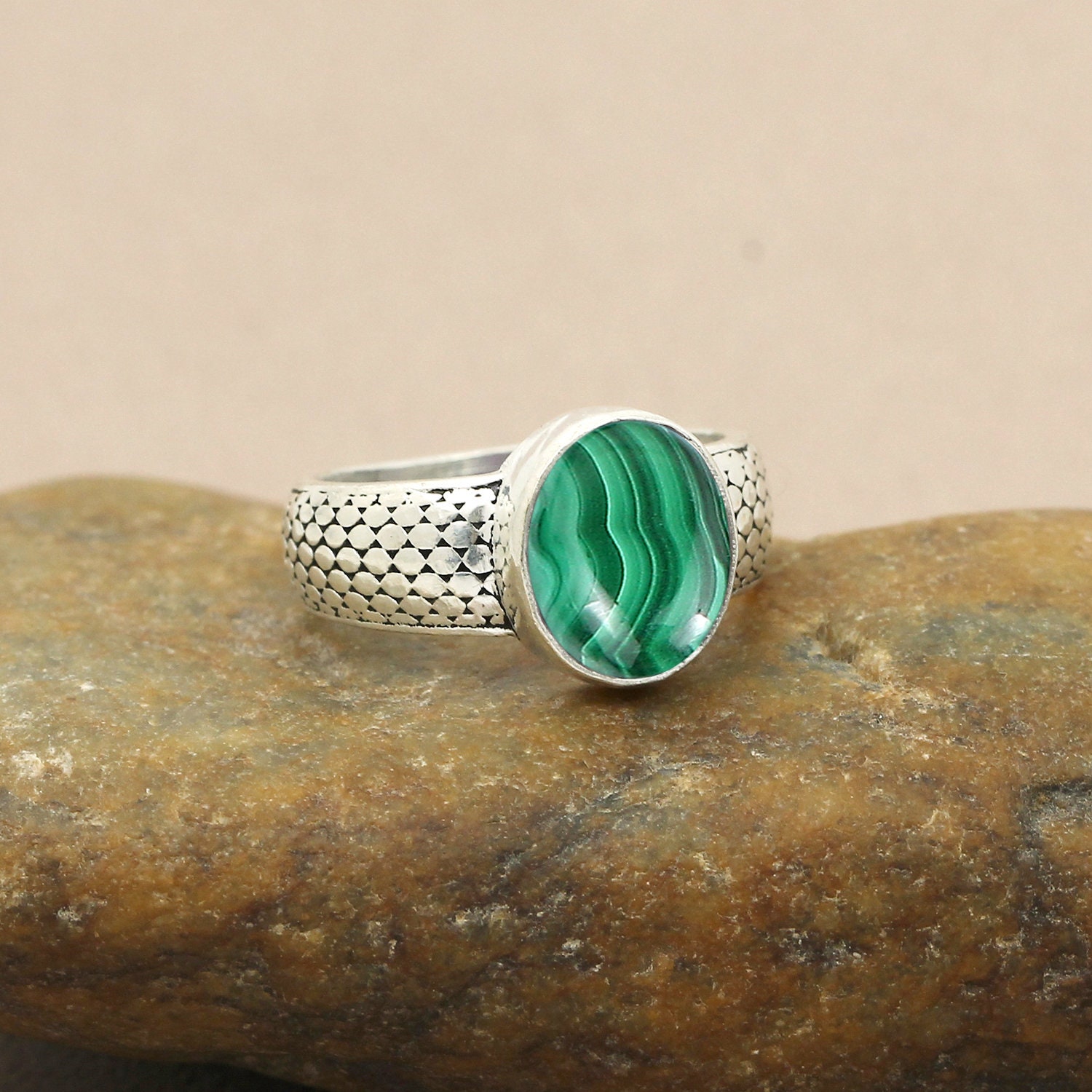 Green Malachite Ring-925 Sterling Silver Ring-Oval Malachite | Etsy