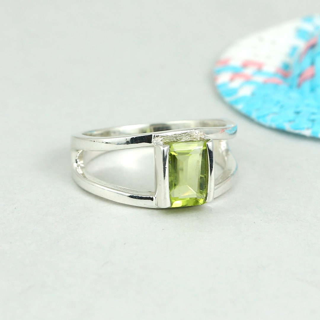 Peridot Ring, 925 Sterling Silver Ring, Octagon Shape Ring, August ...