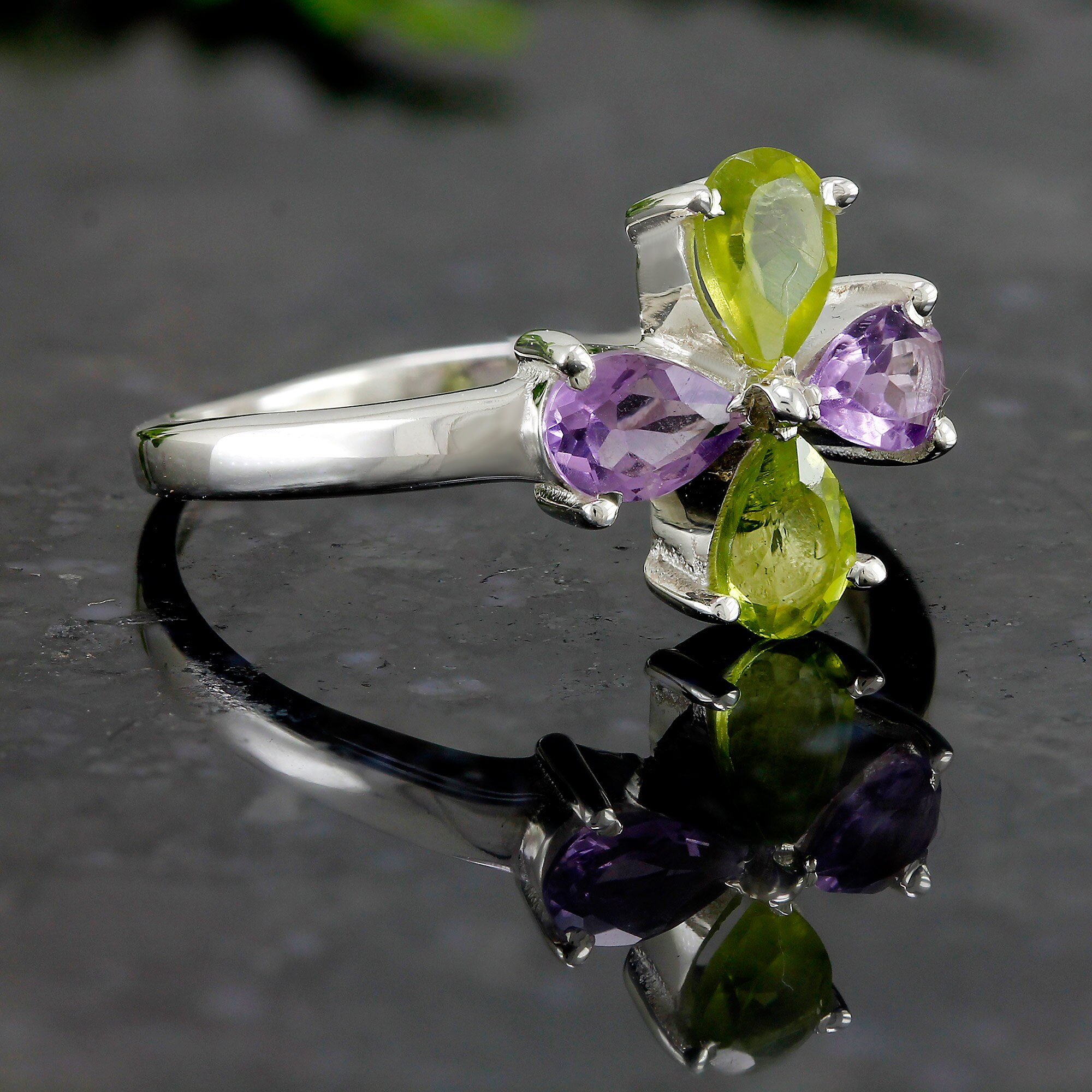 Amethyst Peridot Ring-925 Sterling Silver Ring-multi Stone | Etsy