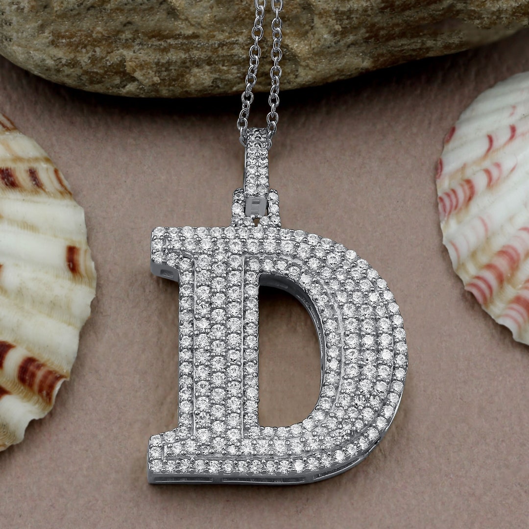 Moissanite Initial Name Pendant Necklace Women, 925 Sterling Silver ...