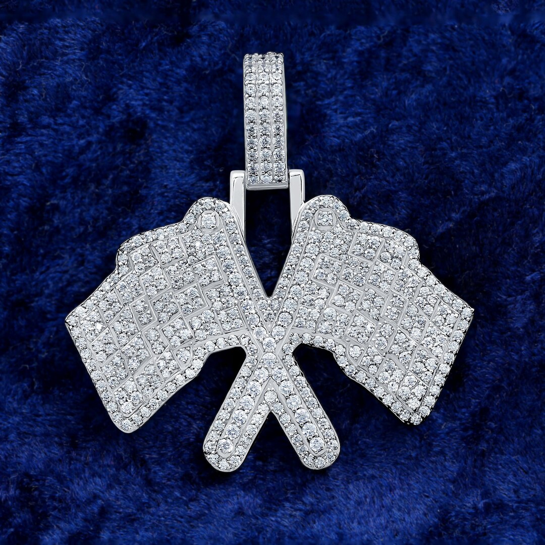 Custom Handmade Iced Out Moissanite Flag Pendant, 925 Sterling Silver ...