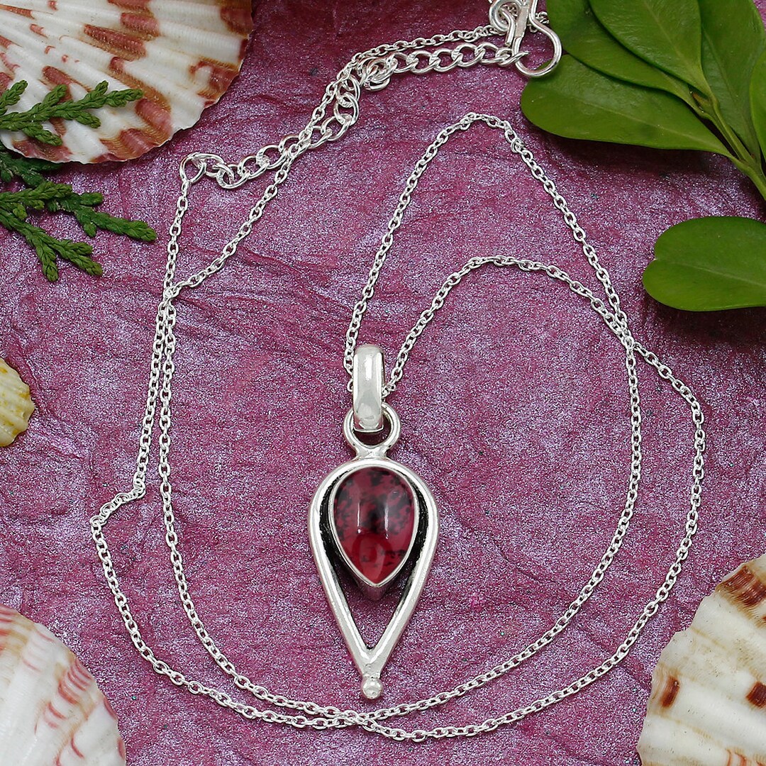 Natural Garnet Pendant 925 Sterling Silver Pendant red Stone Pendant Dainty Pendant-pear Shape ...