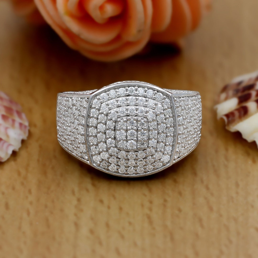 Buy Big Moissanite Iced Out Hip Hop Ring for Men, Micro Paved Iced Out ...