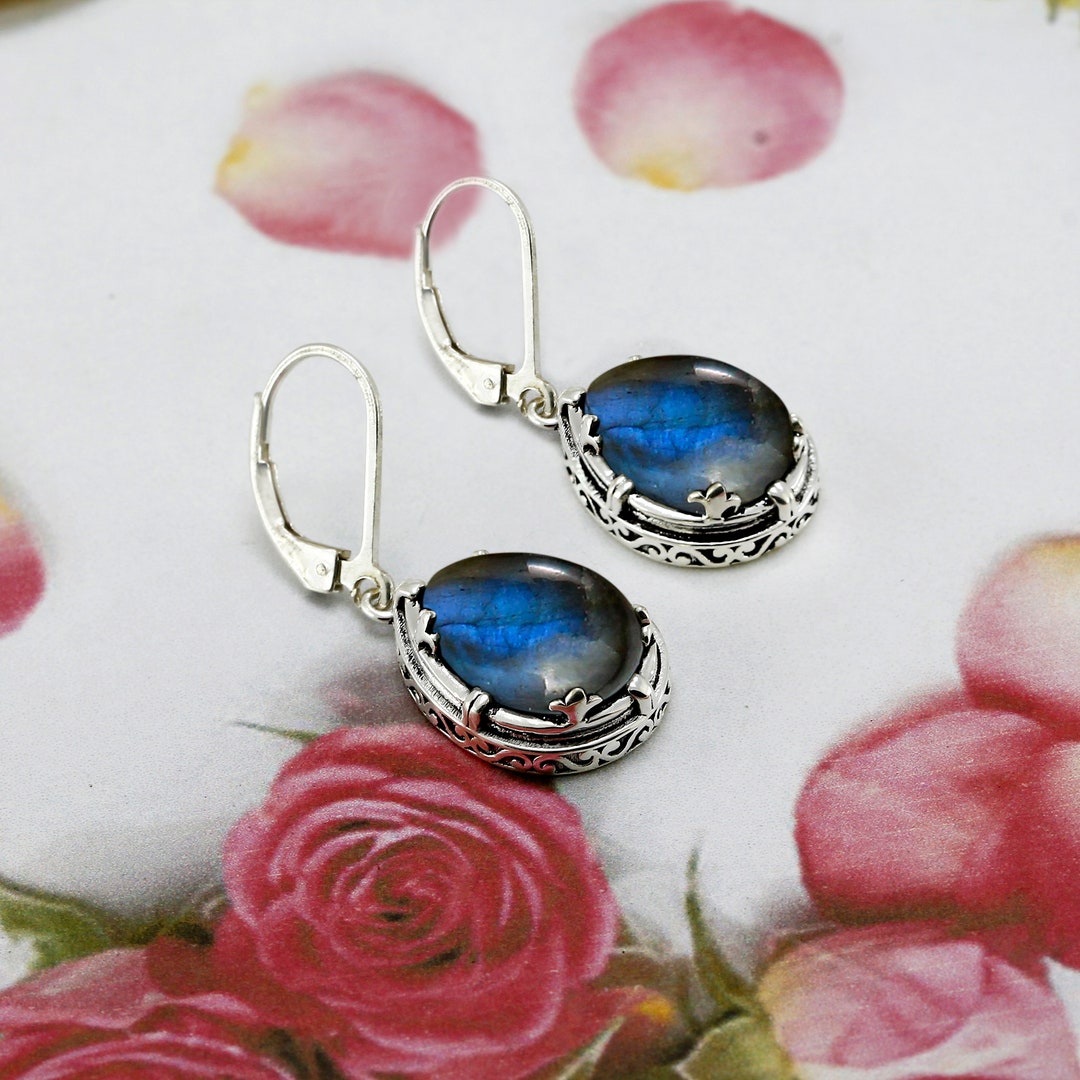 Boho Labradorite Drop Earrings, Handmade Silver Earrings, Lever Back ...