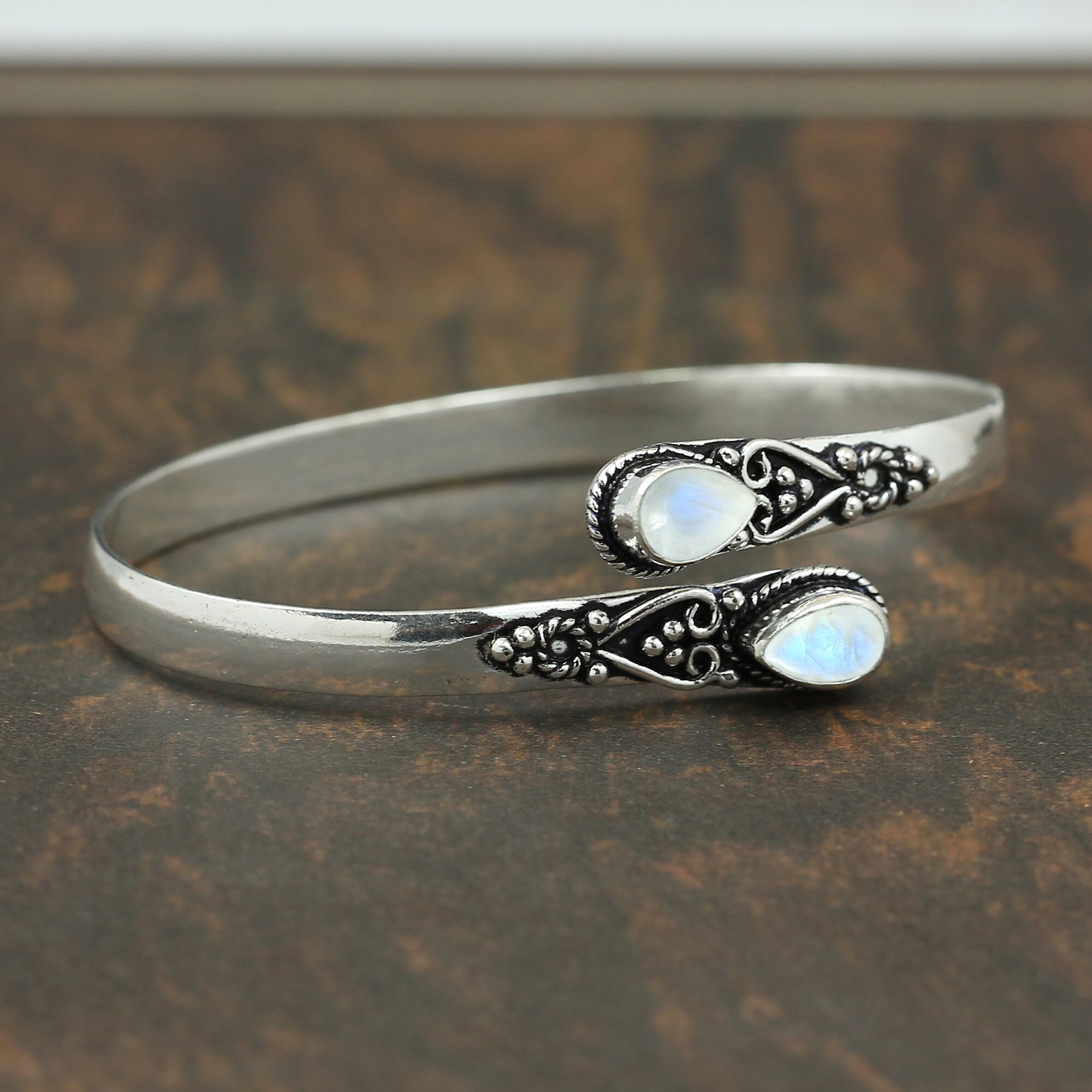 Natural Rainbow Moonstone Bangle 925 Sterling Silver Bangle - Etsy