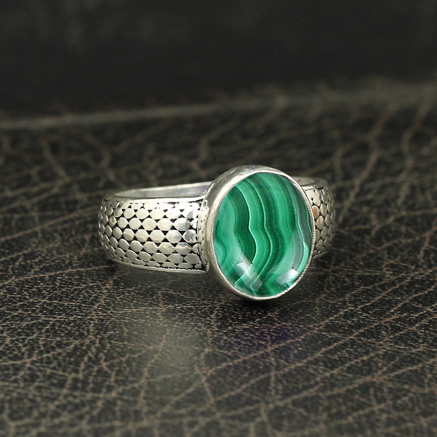 Green Malachite Ring-925 Sterling Silver Ring-Oval Malachite | Etsy