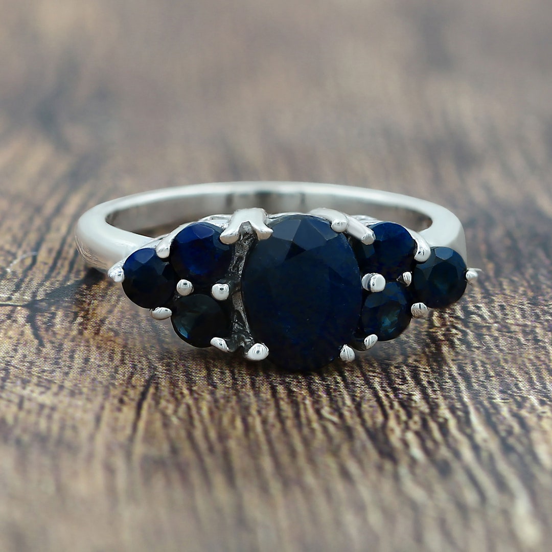 Blue Sapphire Ring, 925 Sterling Silver Ring, Sapphire Prong Ring ...