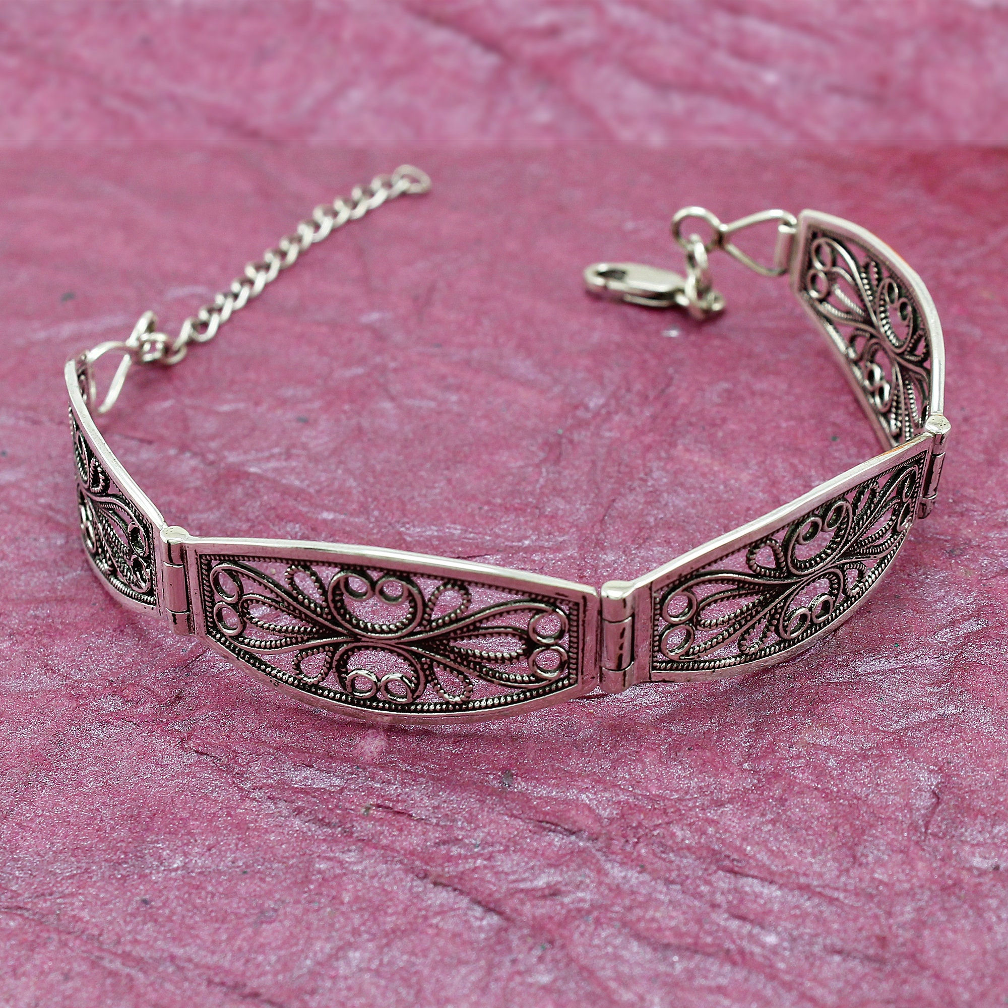 Sterling Silver Filigree Bracelet Silver Bracelet Link | Etsy