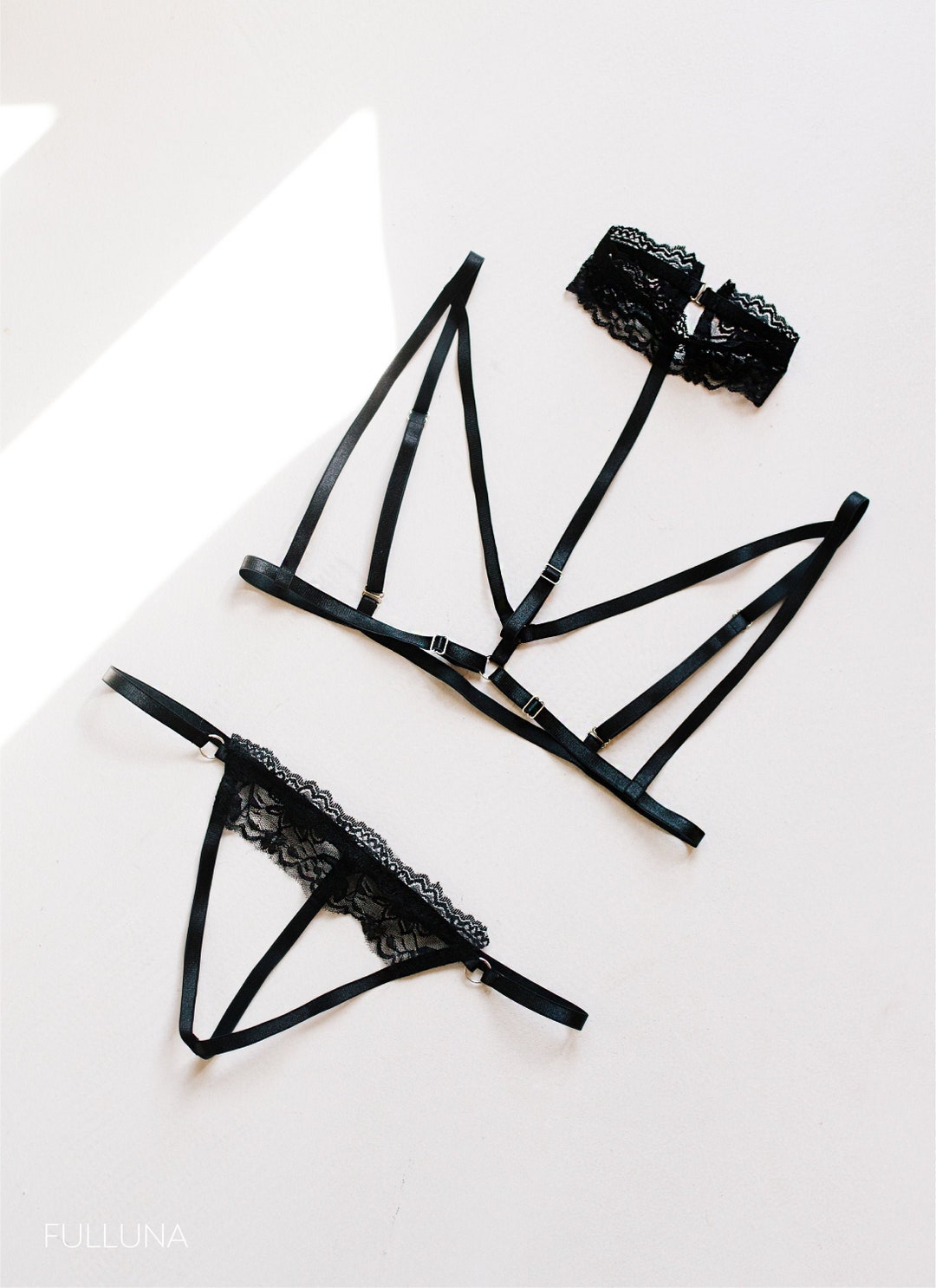 Body Harness Set Erotic Lingerie Black Lace Lingerie Set Etsy