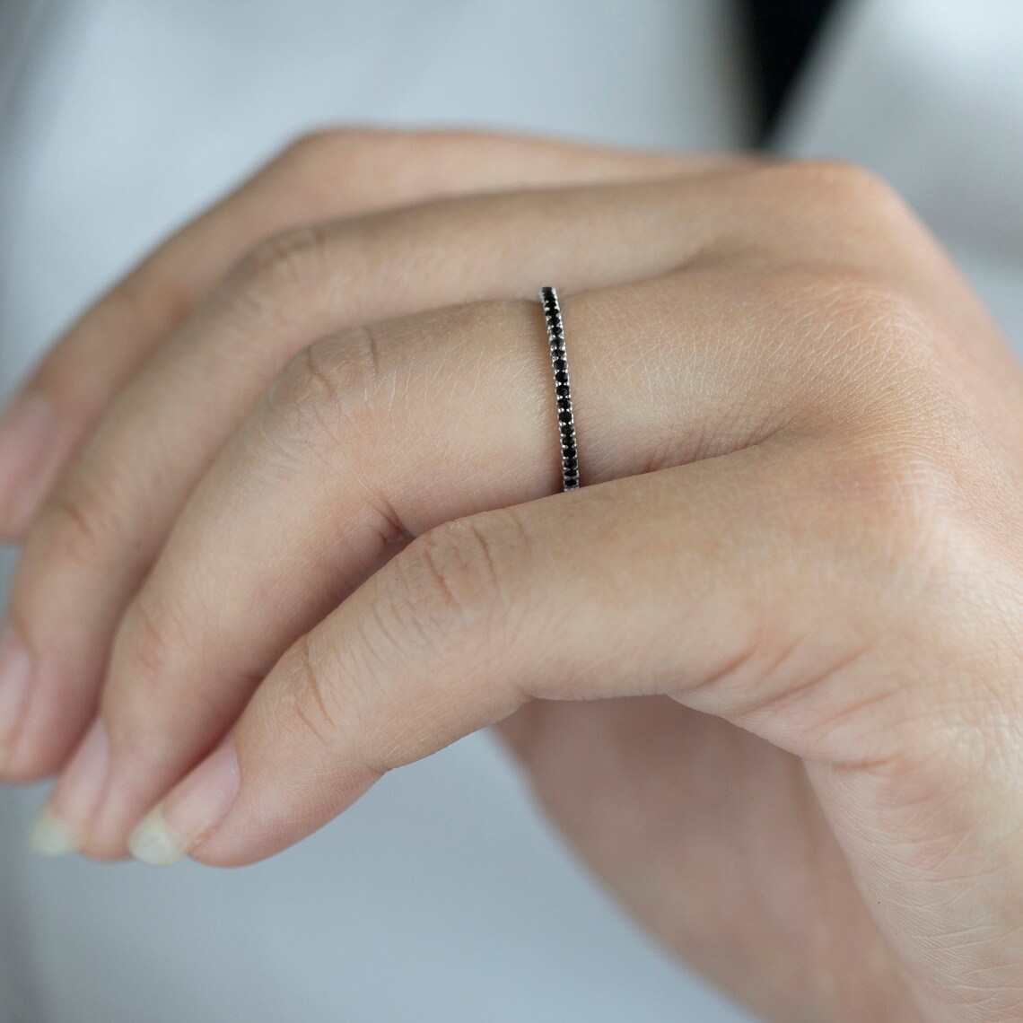 Black Diamond Wedding Band, Thin Wedding Ring, Half Eternity Band for ...