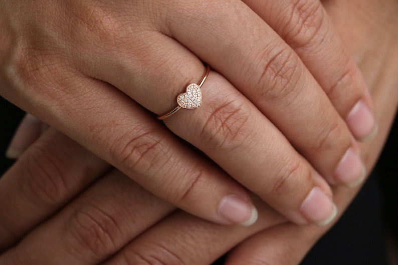 Heart Diamond Ring Heart Shape Promise Ring Solid 14K/18K | Etsy