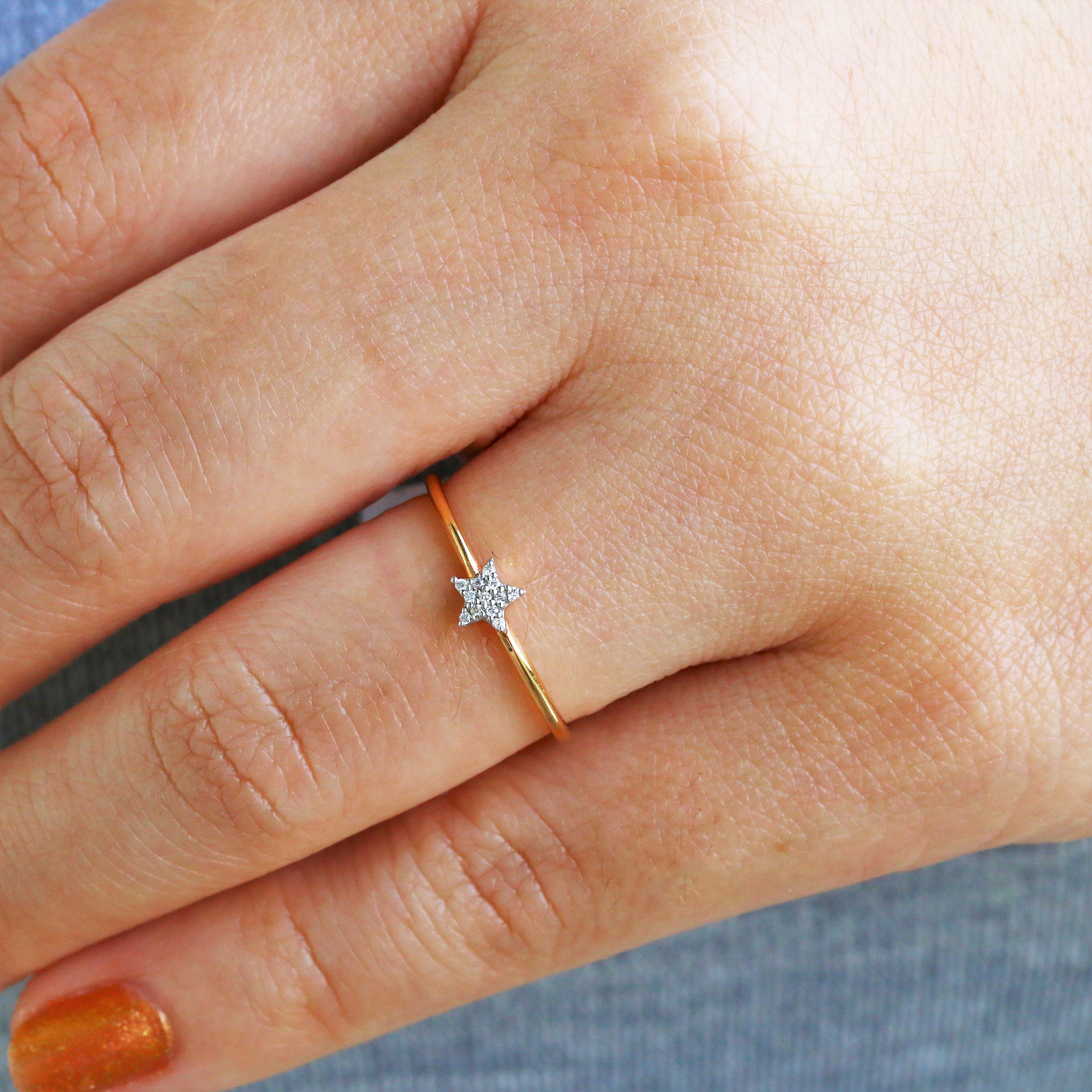 14k/18k Gold Star Ring, Star Diamond Ring, Dainty Star Promise Ring ...