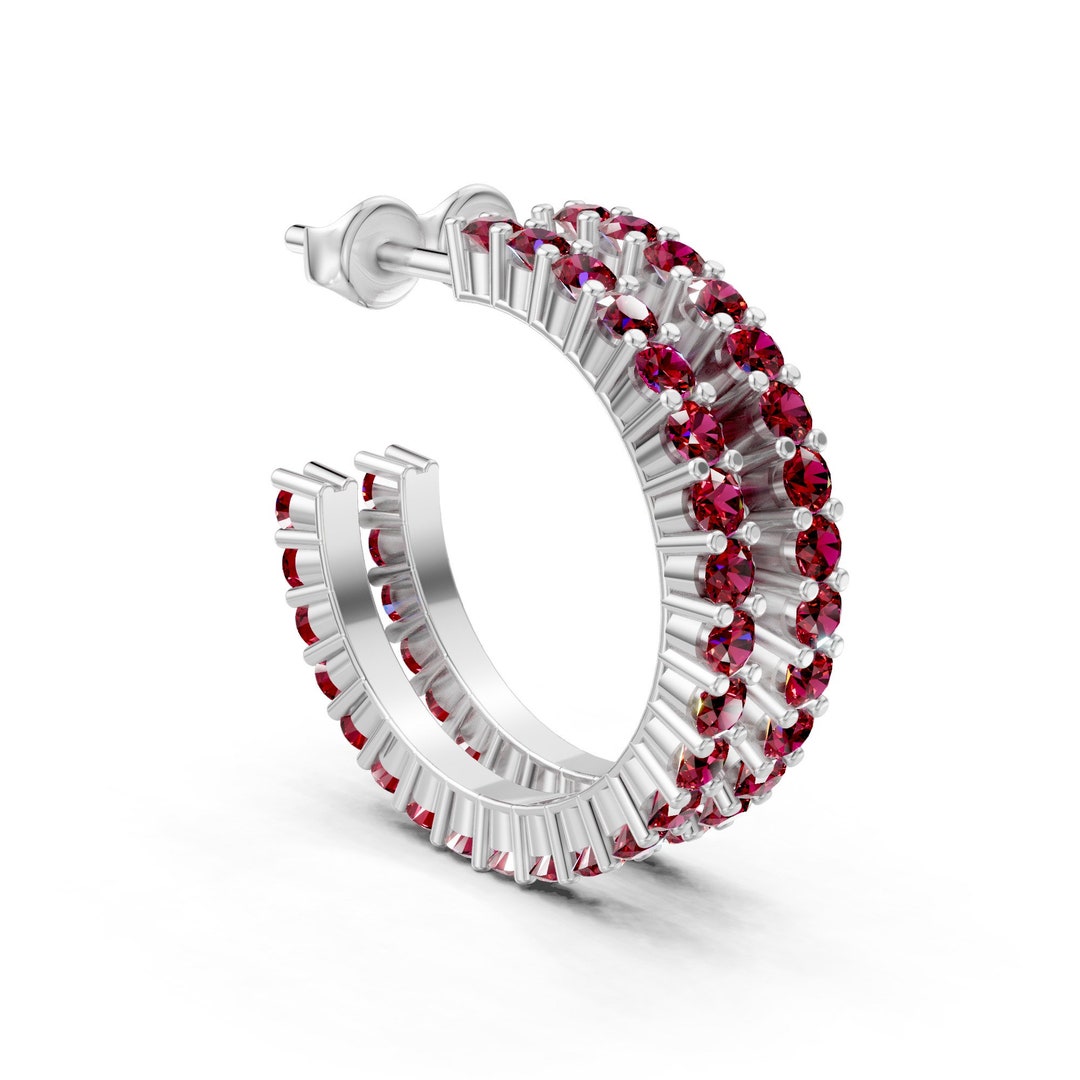 Real Ruby Hoops, Half Inch Ruby Hoop Earring for Women, Solid 14k White ...