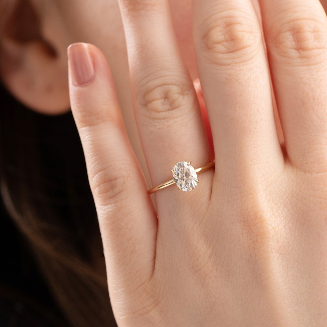 Moissanite Engagement Ring, 1.5 Carat Oval Wedding Ring, Certified ...