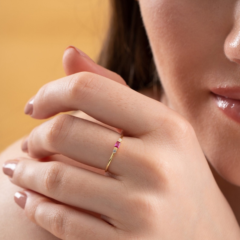 Ruby Ring Baguette Ruby Ring 14k Rose Gold Minimalist Ruby - Etsy
