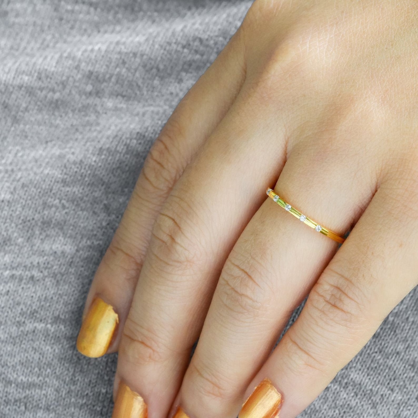 Thin Diamond Wedding Band 14k 18k Solid Gold Dainty Women | Etsy